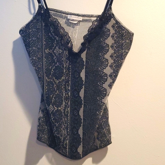 Tops | Early 200s Mesh Top Y2k Lace Print And Trim | Poshmark